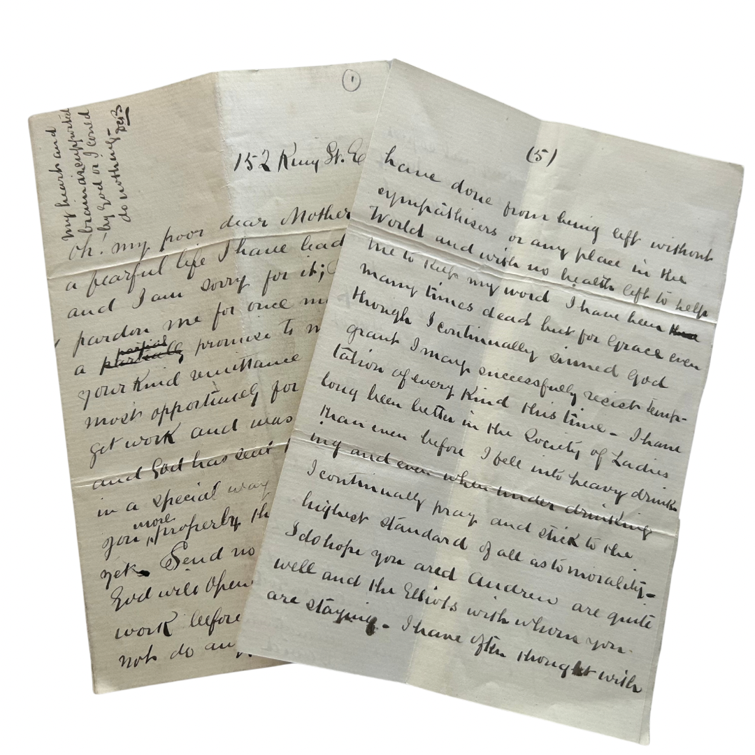 Heart Wrenching 19th Century Manuscript Letter In Which an Alcoholic M ...