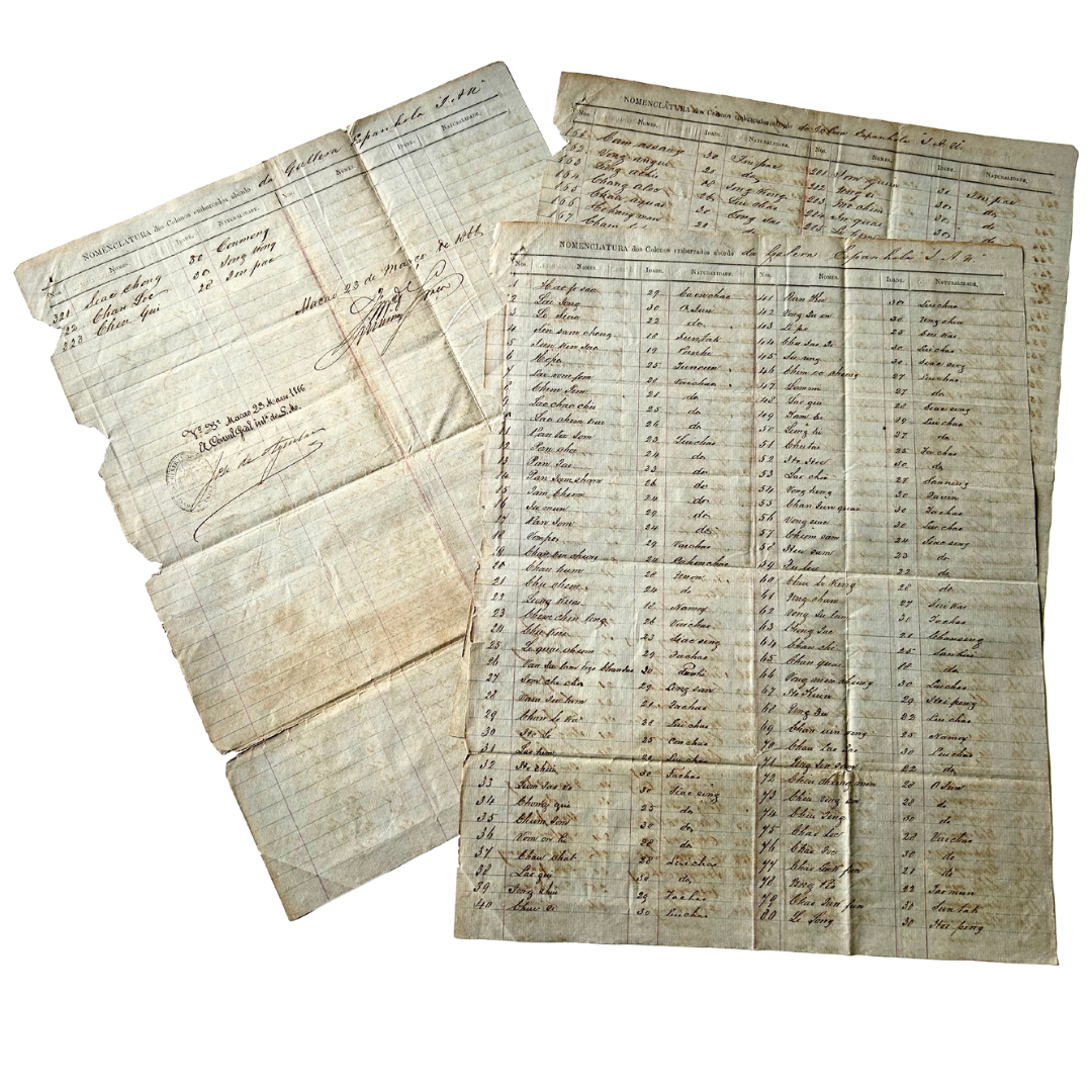 1866 Chinese Coolie Trade Ship Departure Manifest of the Spanish Vesse ...