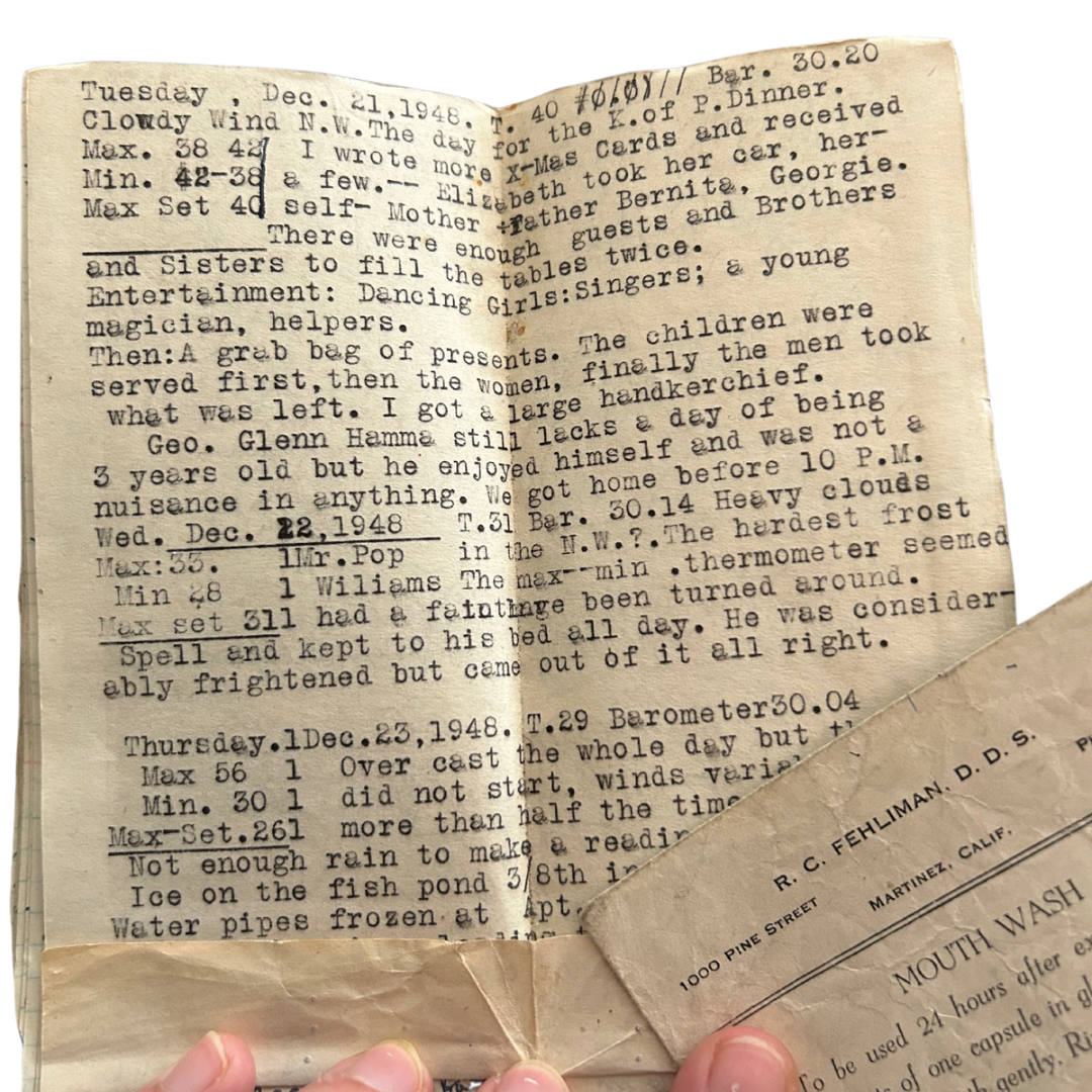 1948 Manuscript Diary of a Retired Teacher and Science Buff With Deep ...