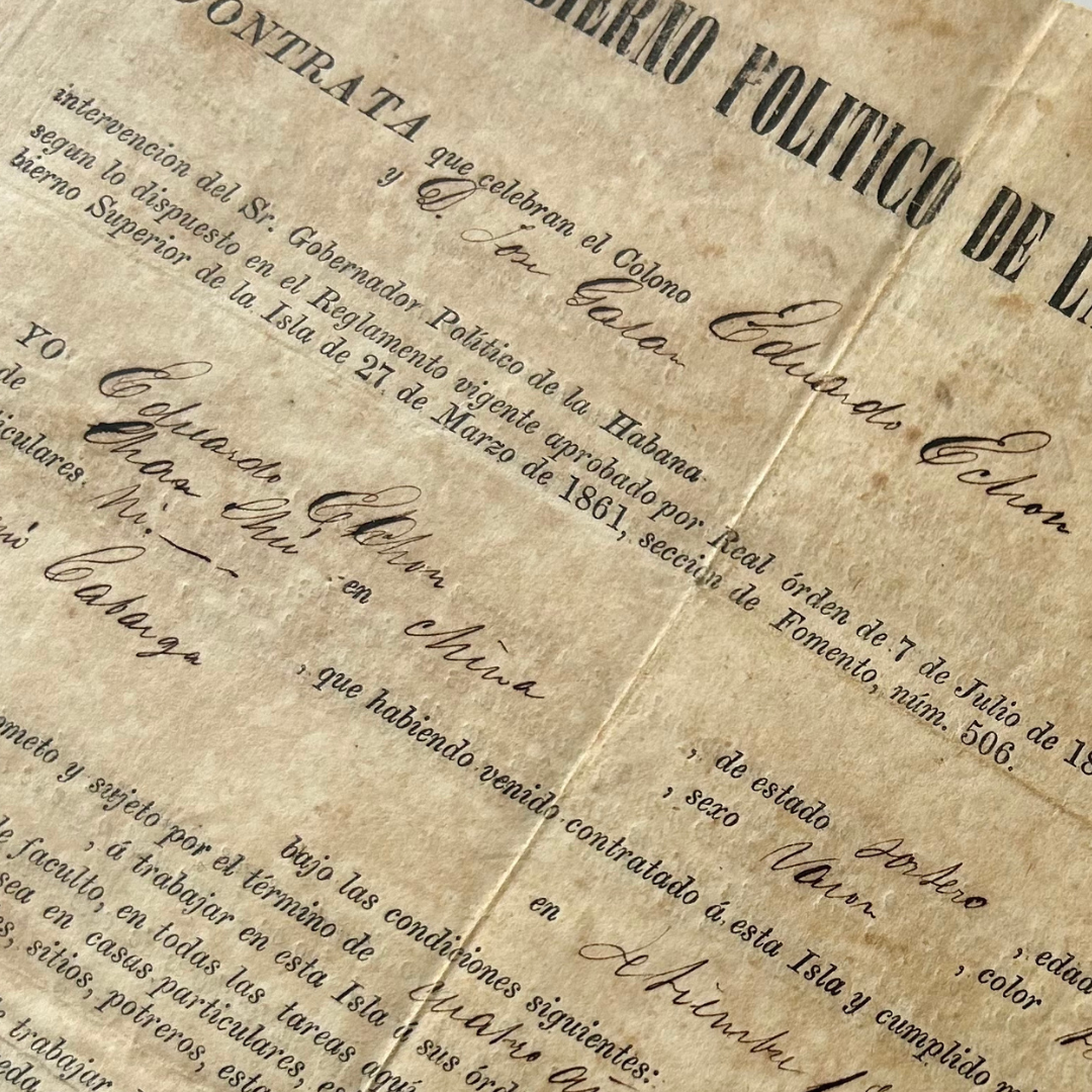 1860 Contrata (Contract) for a Chinese Coolie Labourer in Havana Follo ...