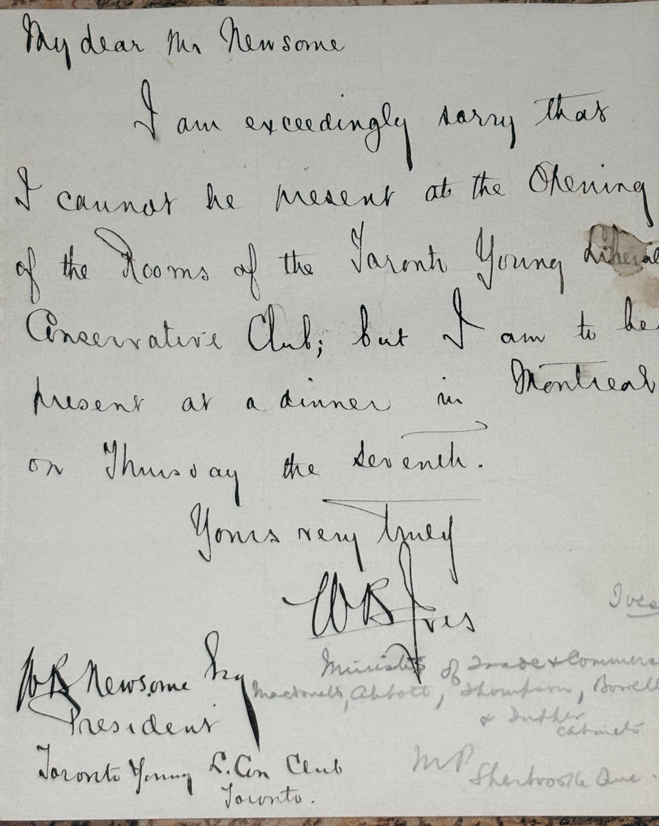 19th Century Canadian Member of Parliament William Bullock Ives Autogr ...