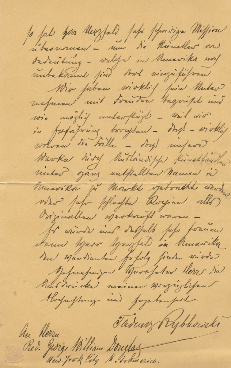 1886 German Manuscript Letter About Art from Polish Artist Tadeusz Ryb ...
