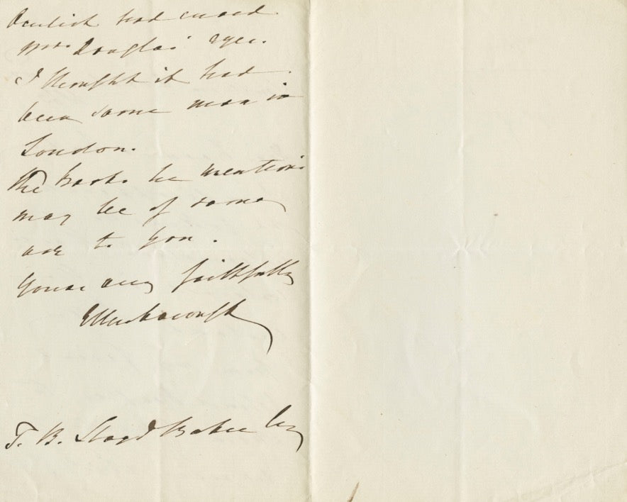 1863 Manuscript Letter from Edward Law, 1st Earl of Ellenborough to Th ...