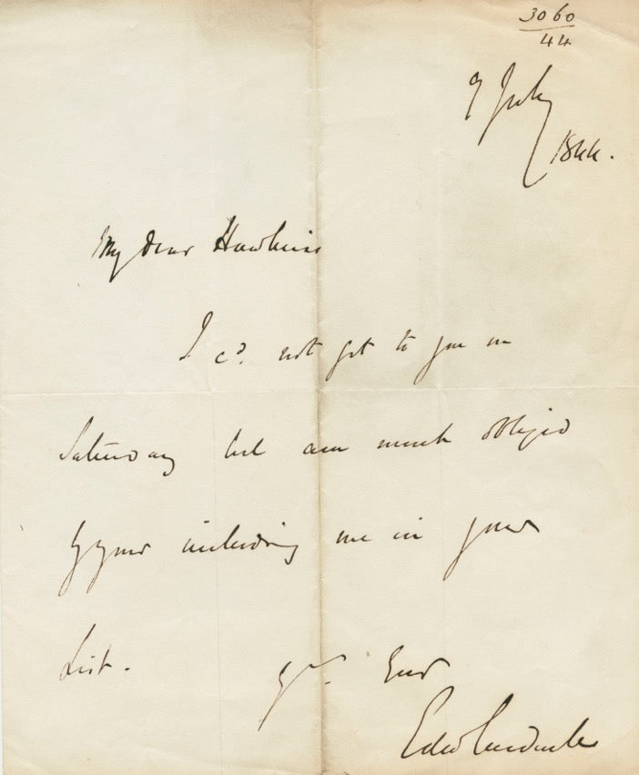 1844 Manuscript Letter by Edward Cardwell, Viscount and Former Secreta ...