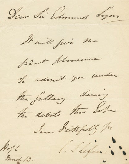 1800s Manuscript Letter from Charles Shaw-Lefevre, 1st Viscount Eversl ...