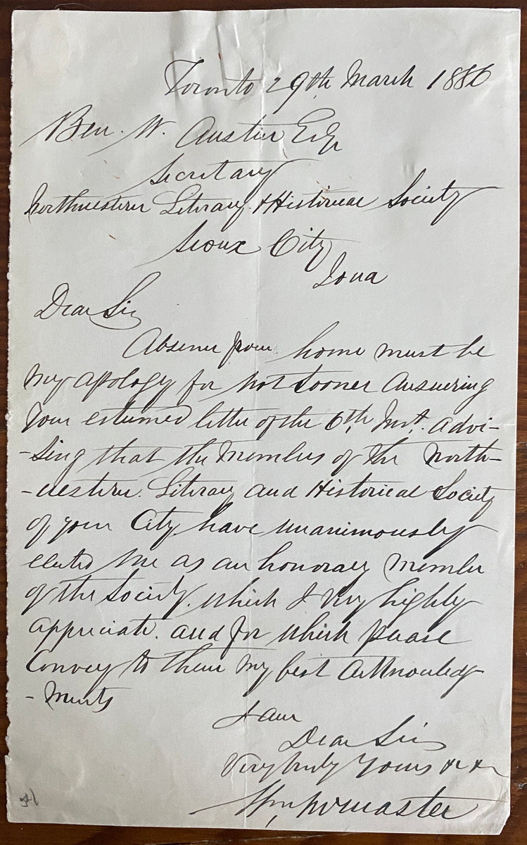 1886 Canadian Businessman & Banker William McMaster Penned Letter Than ...