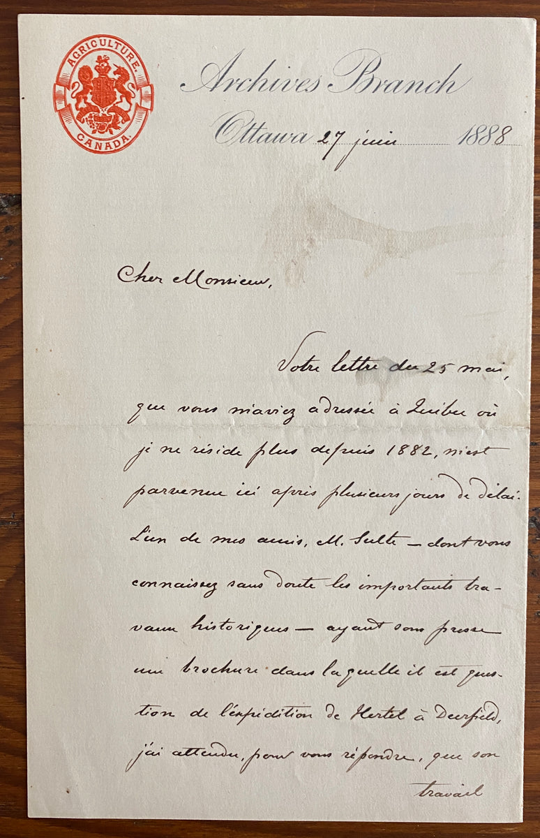 1888 Canadian-Themed Manuscript Letter by French Canadian Novelist and ...