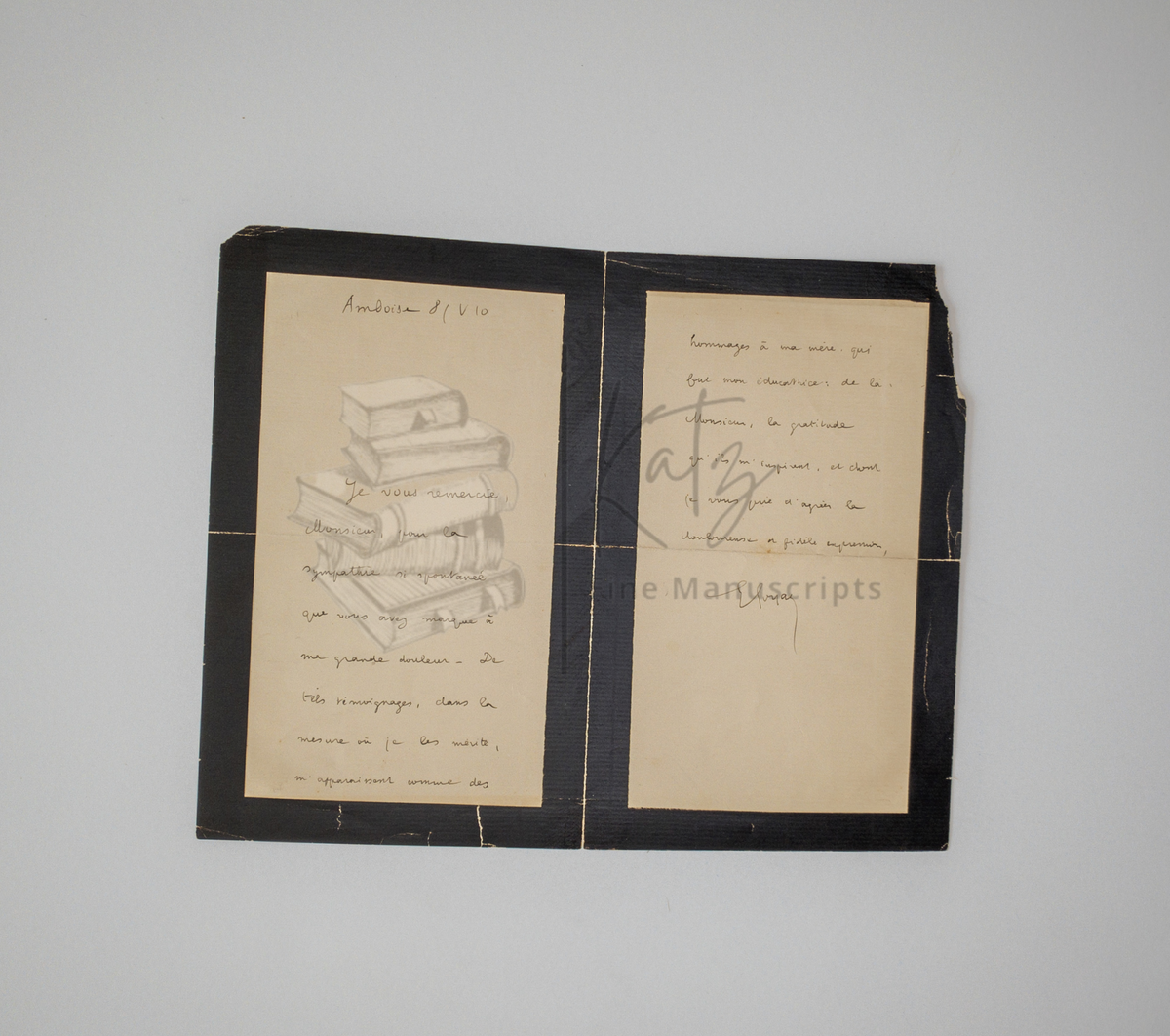 1881 French Manuscript Thank You Note for Tributes to Deceased Mother ...