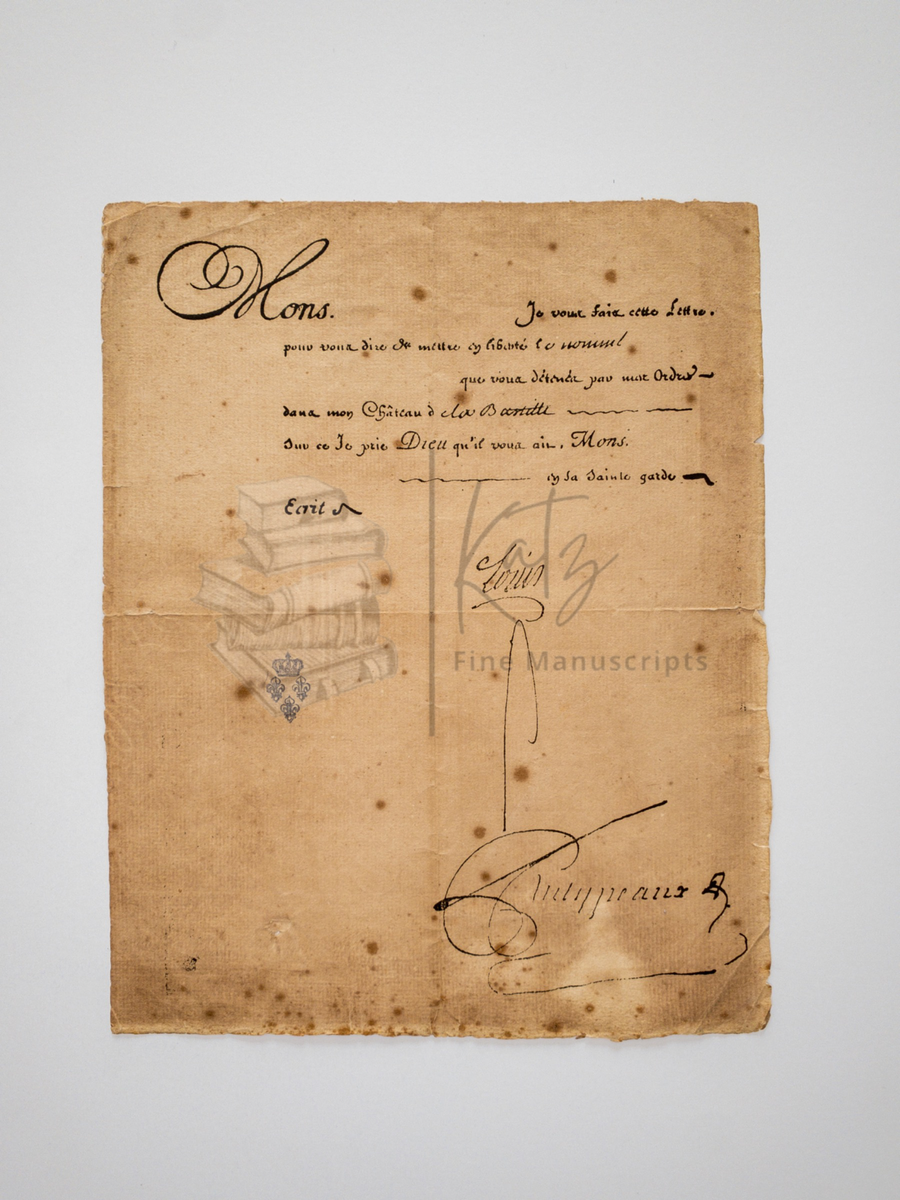 Letter Ordering Release of a Prisoner from the Bastille Signed by Loui ...
