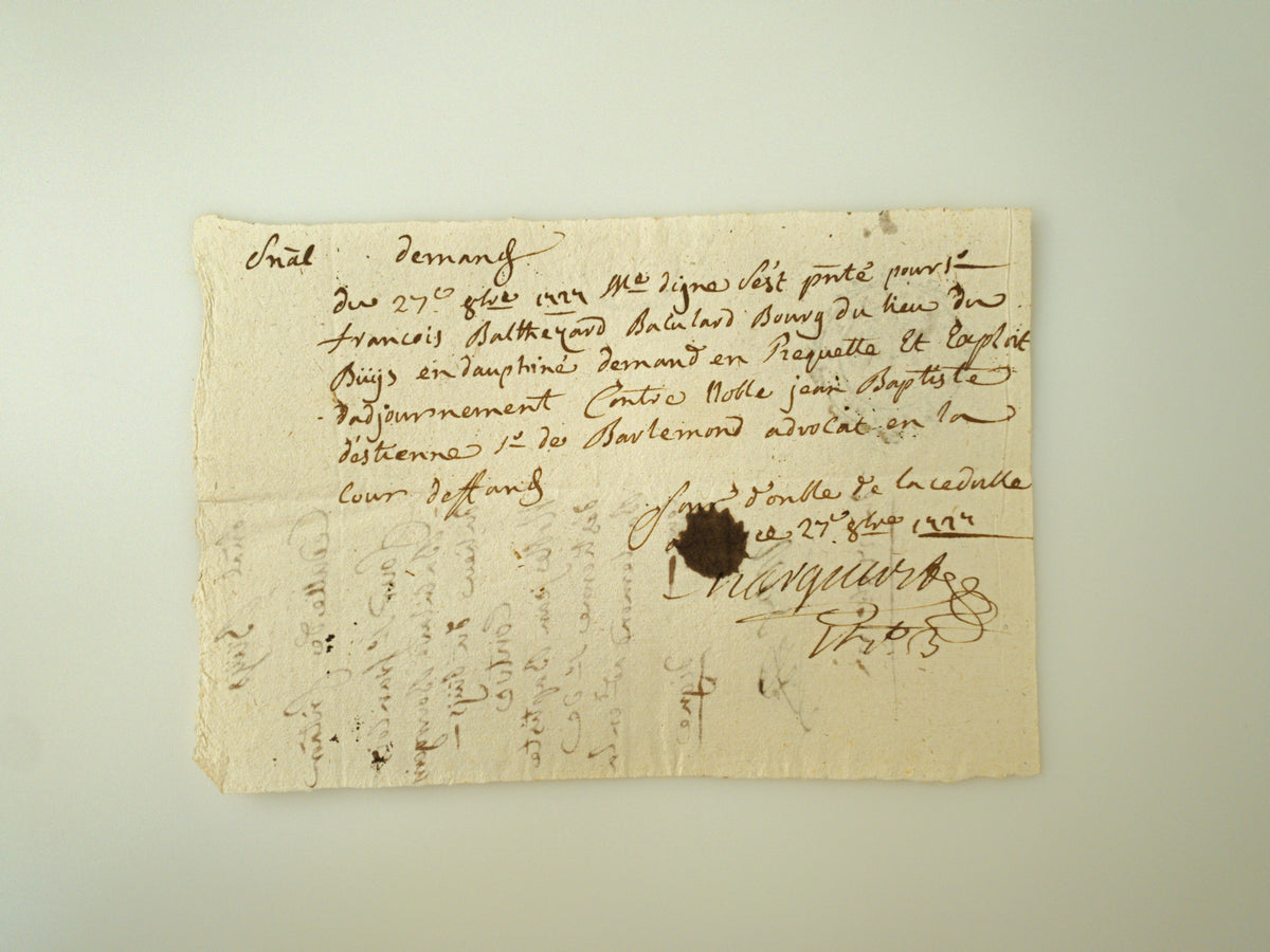1727 Handwritten Legal Note of Noble Navy Officer from the d'Estienne ...