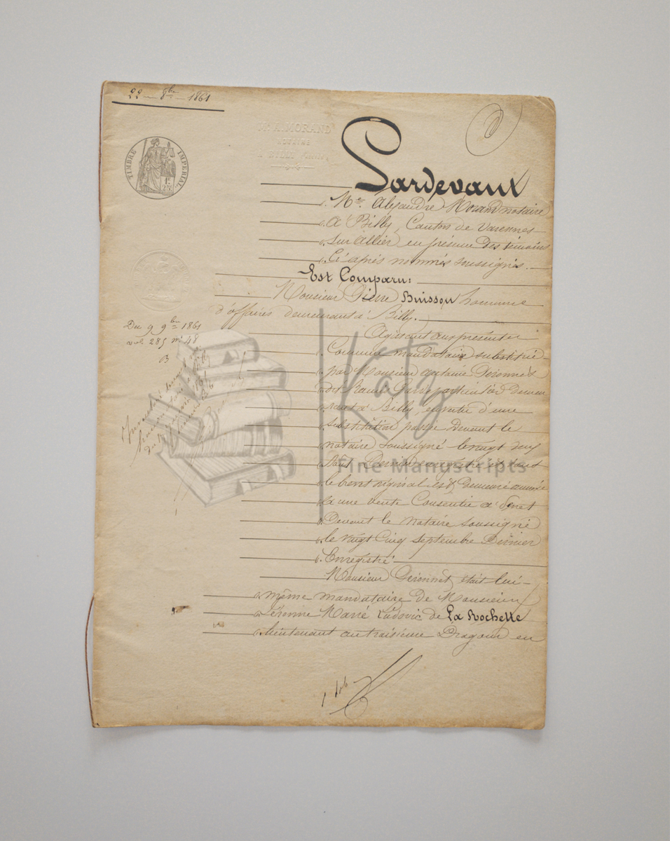 1861 Richly Detailed French Legal Property Contract – Katz Fine Manuscripts