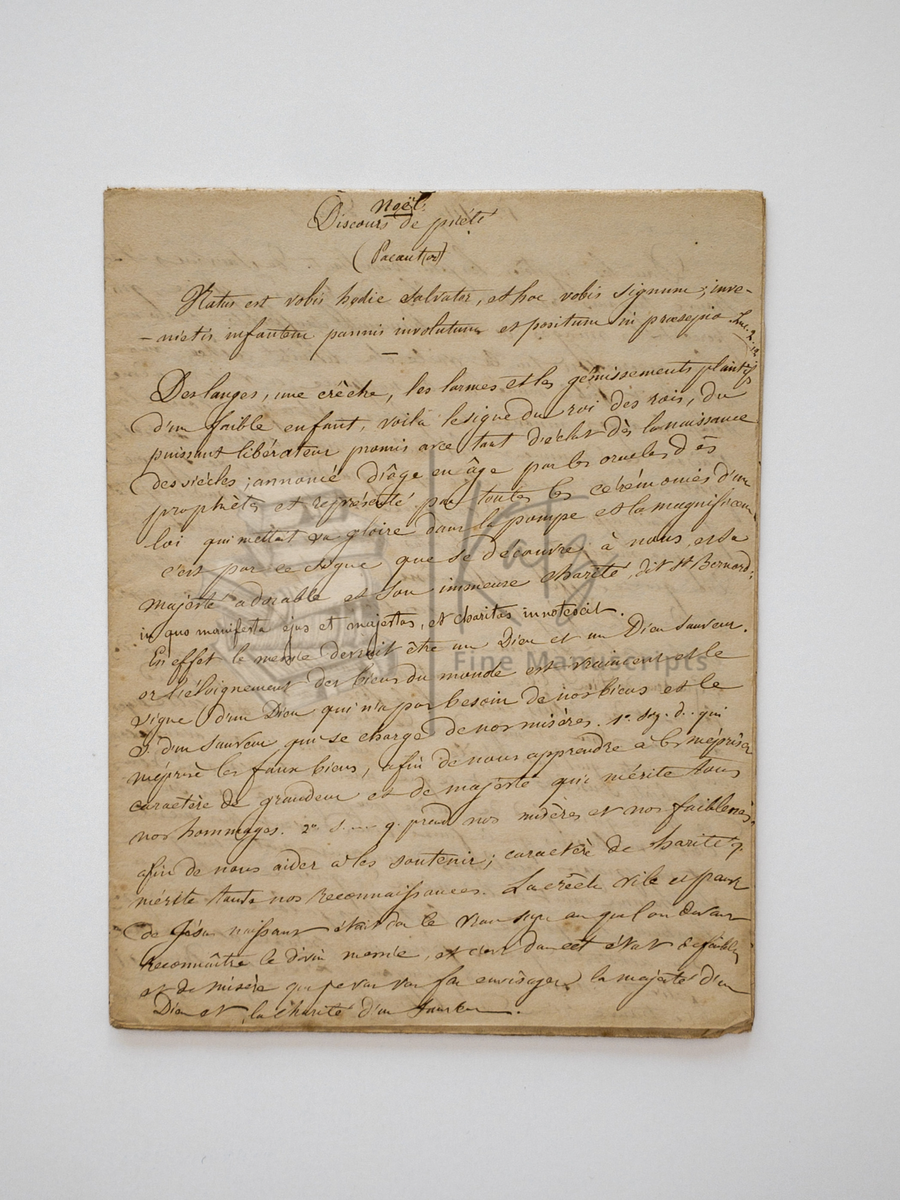 1850 Catholic Christmas Sermon Manuscript in Beautiful Script – Katz ...